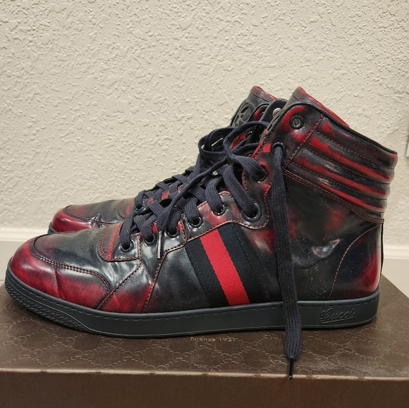 Gucci | Shoes | Gucci Hi Top Leather Sneakers With Web | Poshmark